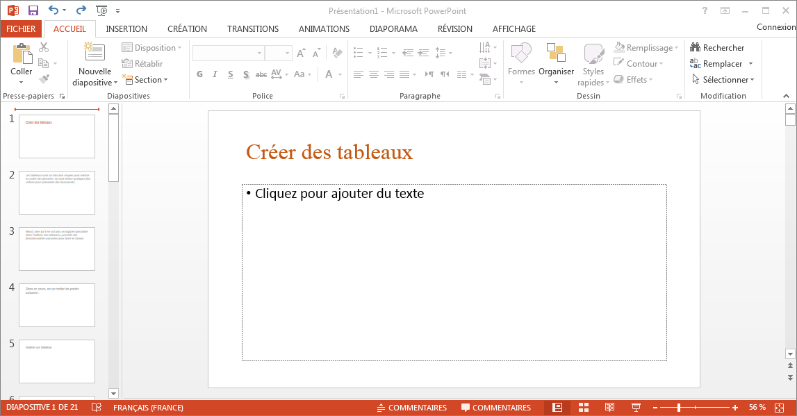 Création d'une présentation Powerpoint
